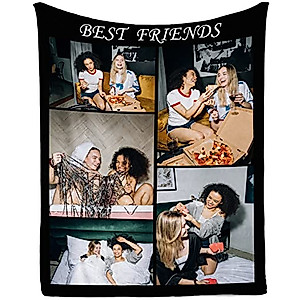 Youltar Custom Blanket with Text Photos,Personalized Customized Picture Blankets for Best Friend Bestie Sister BFF Christmas New Year Birthday Gifts 5 Photos Collage