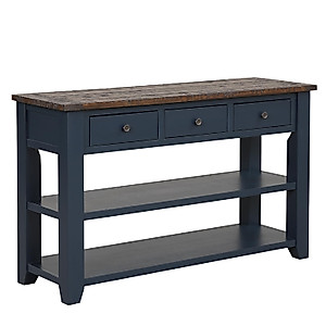 YWUFUART 48 Inch Solid Wood-Console Table-Sofa Table-Storage Cabinet with 3 Drawers and 2 Shelves for Entryway Hallway Living Room (Blue)