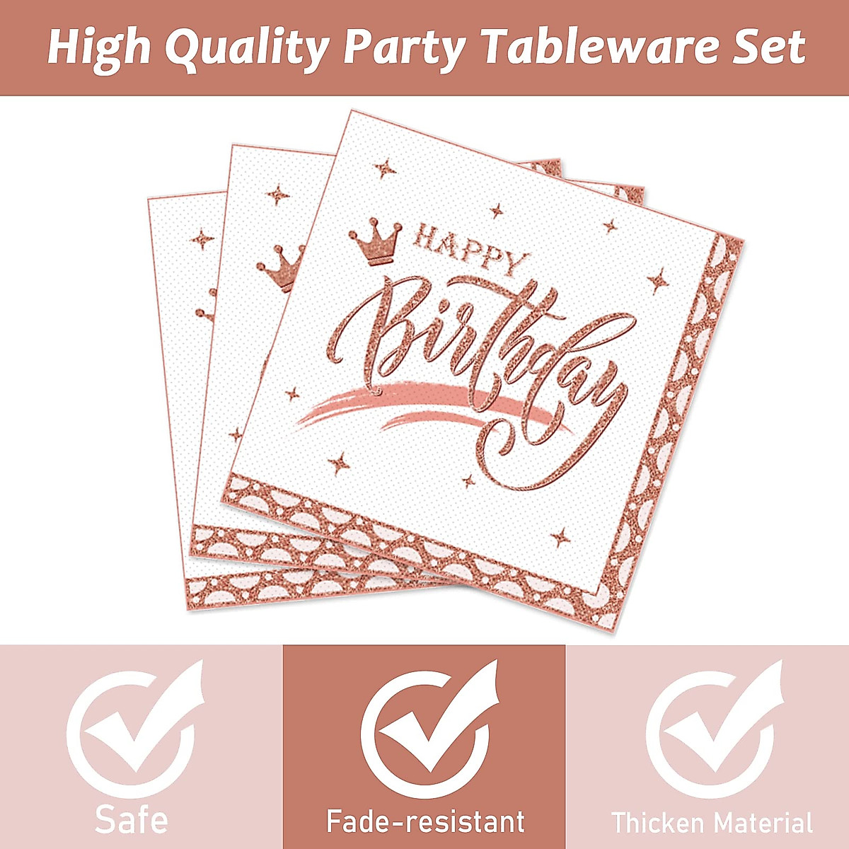 Wiooffen 60th Birthday Decorations for Woman 60th Birthday Paper Plates Napkins Cheers to 60 years Plates 60th Birthday Party Supplies for Women Rose Gold 60th Birthday Decorations Pink Party Supplies