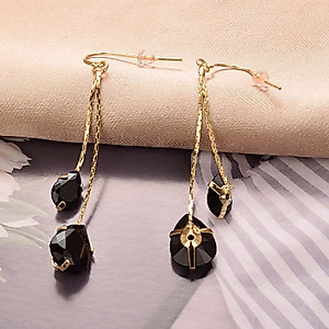 Vissen Black Cubic Zirconia Drop Dangle Chain Earrings for Women Dainty Gold Plated CZ Long Dangling Earrings