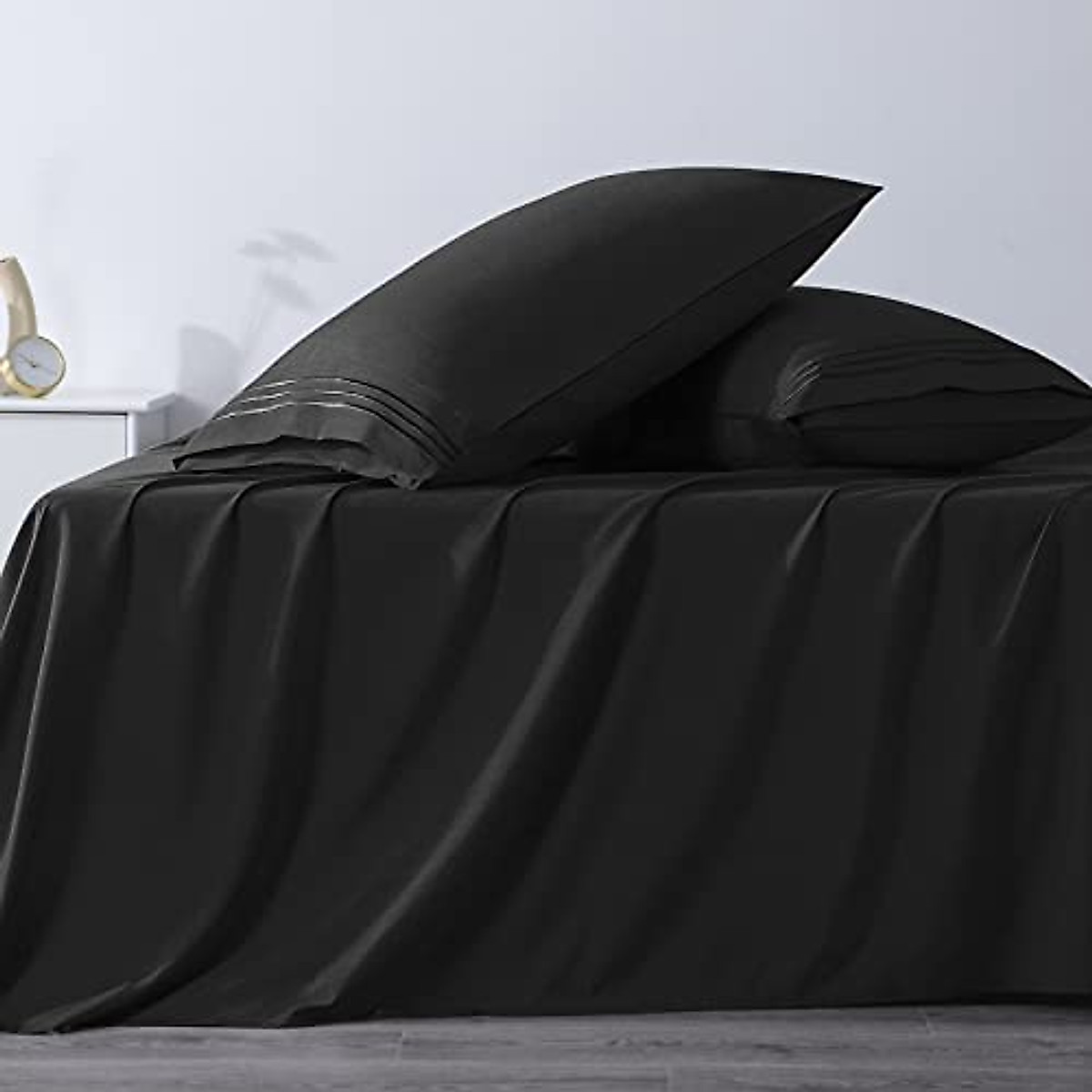 CozyLux Pillow Cases Queen Set of 2 Luxury 1800 Series Double Brushed Microfiber Bed Pillow Cases Embroidered 2 Pack 20x30 inches, Black Pillow Covers with Envelope Closure