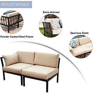 LOKATSE HOME 2 Piece Outdoor Patio Furniture Loveseat Couch with Corner Sofa and Non-armrest Chair, Khaki