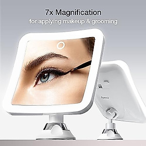 Fancii 7x LED Lighted Magnifying Makeup Mirror with Strong Suction - 6.5" wide, Natural Daylight, Cordless Portable Vanity Mirror with Lights (Square) - Mira 7