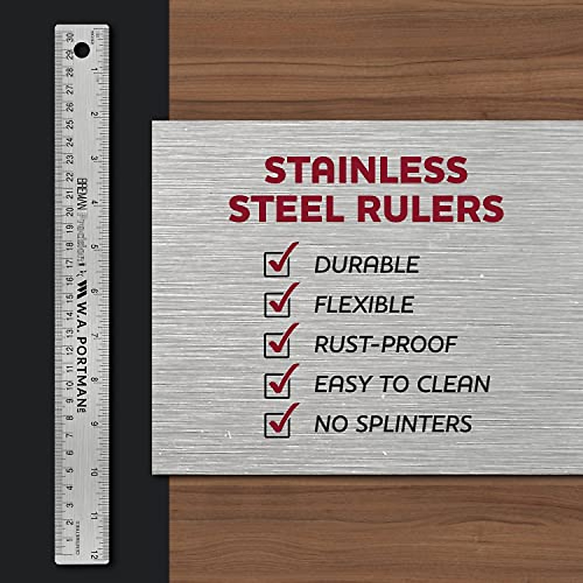 Breman Precision Metal Ruler 18 Inch - Stainless Steel Cork Back Metal Ruler - Premium Steel Straight Edge 18 inch Metal Ruler - Flexible Stainless Steel Ruler - Imperial and Metric Ruler