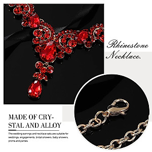 Unicra Bride Wedding Jewelry Sets Crystal Bridal Necklace Earrings Set Rhinestone Choker Necklace Prom Costume Jewelry for Women and Brides (Red)
