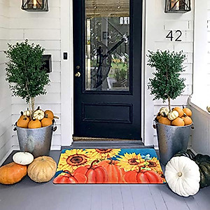 VERTKREA Thanksgiving Area Rug, Sunflower Pumpkin Mats, Autumn Floor Mats Rubber Rugs for Indoor Outdoor Entryway Kitchen Living Room Bedroom Bathroom, 18 x 29.5 Inches