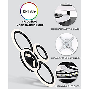 Vikaey Modern LED Flush Mount Ceiling Light, 4 Rings Black Close to Ceiling Light, Lighting Fixture Ceiling Lamp for Kitchen, Living Room, Bedroom, Laundry Room, 4000K Not dimmable