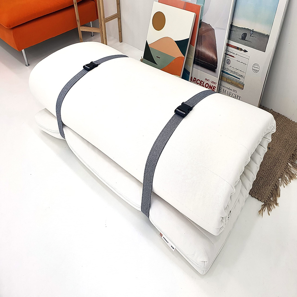 ONE K 2PCS Topper/Memory Foam Mattress Packing Straps for Moving or Storage (100" x 2", Line Navy)