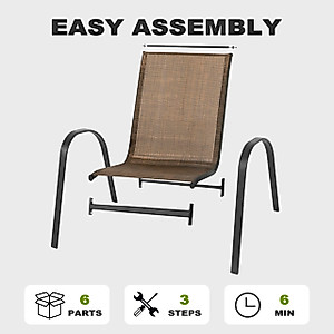 NUU GARDEN Patio Dining Chairs Set of 4, Outdoor Stackable Dining Chairs with High Back, All Weather Textilene Patio Chairs, Metal Frame and Breathable Garden Outdoor Chairs for Backyard Deck, Brown