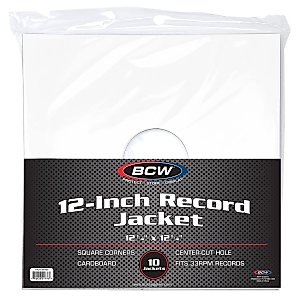 BCW Cardboard 12" Vinyl Record Jackets with Hole -White | Durable 20-Point White Cardstock | Protects 33⅓ RPM Vinyl LPs | Acid-Free | Easy Label Viewing | Ideal for DJs & Collectors