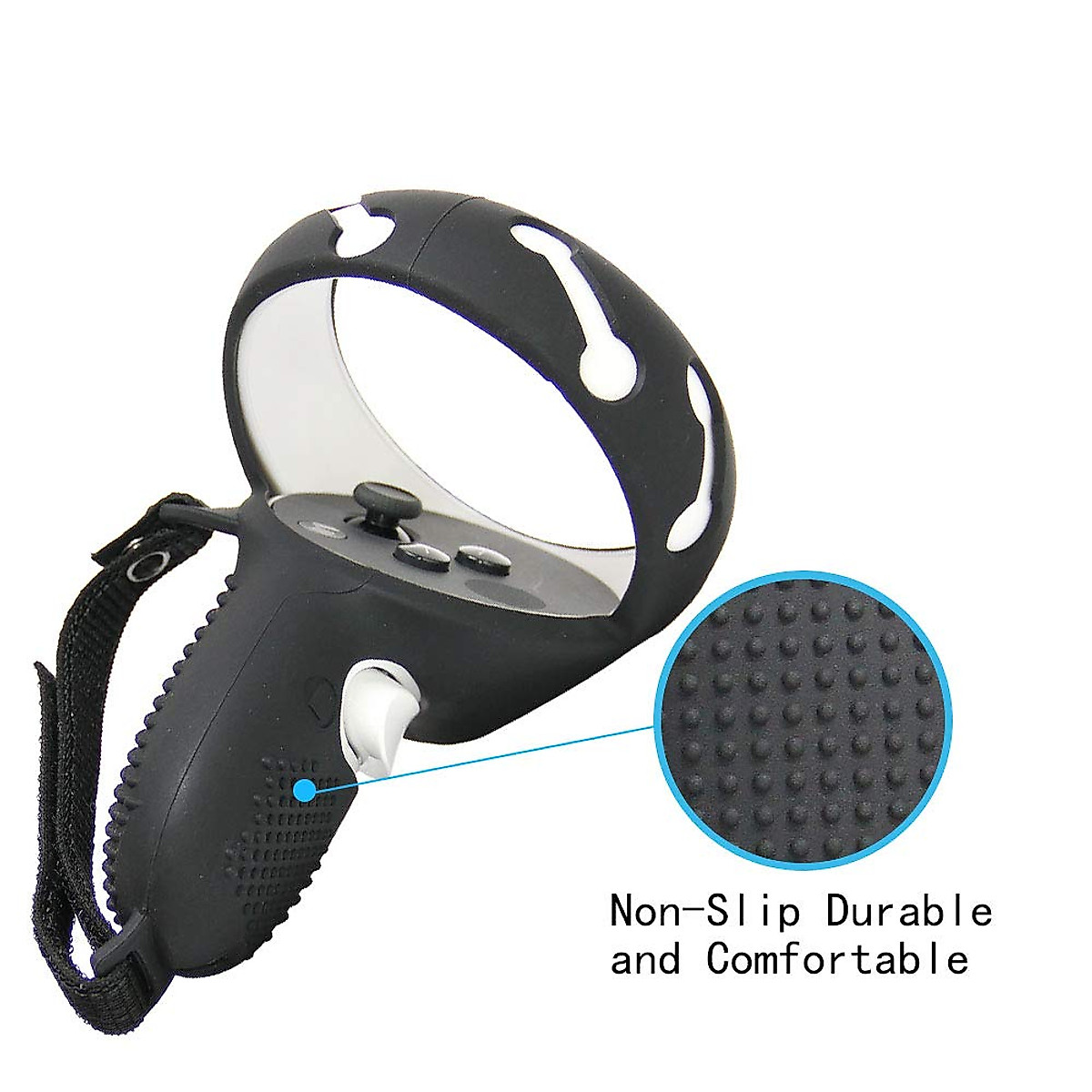 VRbrother Controller Grip Cover for Oculus Quest 2,Accurate Infrared Signal Holes Ensure That Signals are Not Lost,Anti-Throw Hand Strap Adjustable Wrist Knuckle Strapstrap,VR Cover Accessories,Black