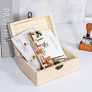 Unfinished Wood Box, Dedoot 4 Pack 5.9x2.93x2.55 Inches Small Wood Craft Box with Locking Clasp Rectangle Wood Gift Box Organizer for Jewelry Artist Tool and Brush Storage Box