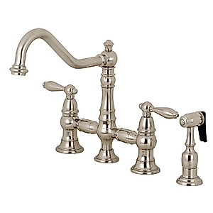 Kingston Brass KS3278ALBS Restoration Bridge Kitchen Faucet, 9-7/16 Inch in Spout Reach, Brushed Nickel