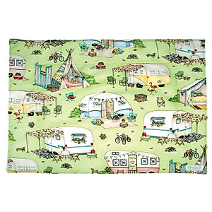 Camping Scenes on Green Coffee Station Mat - Dish Drying Mat - Pet Placemat - Appliance Mat - Camper Mat - 16 x 20 Inches - Handmade by Green Acorn Kitchen
