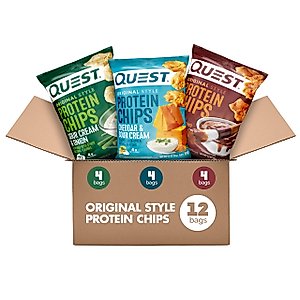 Quest Nutrition Protein Chips Variety Pack, BBQ, Cheddar & Sour Cream, Sour Cream & Onion, High Protein, Low Carb, 1.1 oz (Pack of 12)