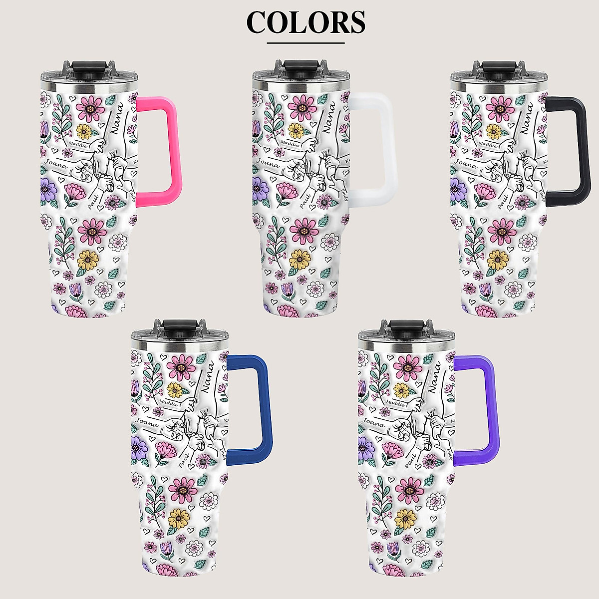 Personalized Mom Gifts for Mothers Day Birthday, Custom Hoiding Mom's Hand 40oz Tumbler with Name, Customized Mother's Day Gifts for Mom from Daughter Son Kid, Grandma Present, Travel Coffee Mug Cup