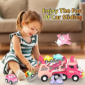 newcrave Toys for 1 2 3 Year Old Girl Truck, 7-in-1 Carrier Truck Cars Toys for Girl, Toddler Girls Toys Age 1-2 2-3, Princess Toy with Light & Sound, Easter Birthday Gifts for 1 2 3 Year Old Girls