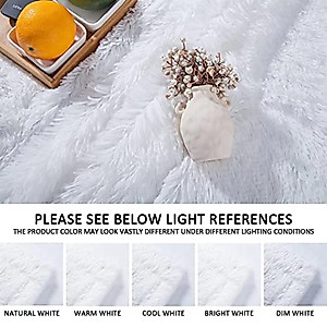YUSOKI White Queen Faux Fur Blanket,2 Layers,90"x90" Without Pillows Big Soft Plush Fuzzy Large Warm Fluffy Throw Blanket for Bed