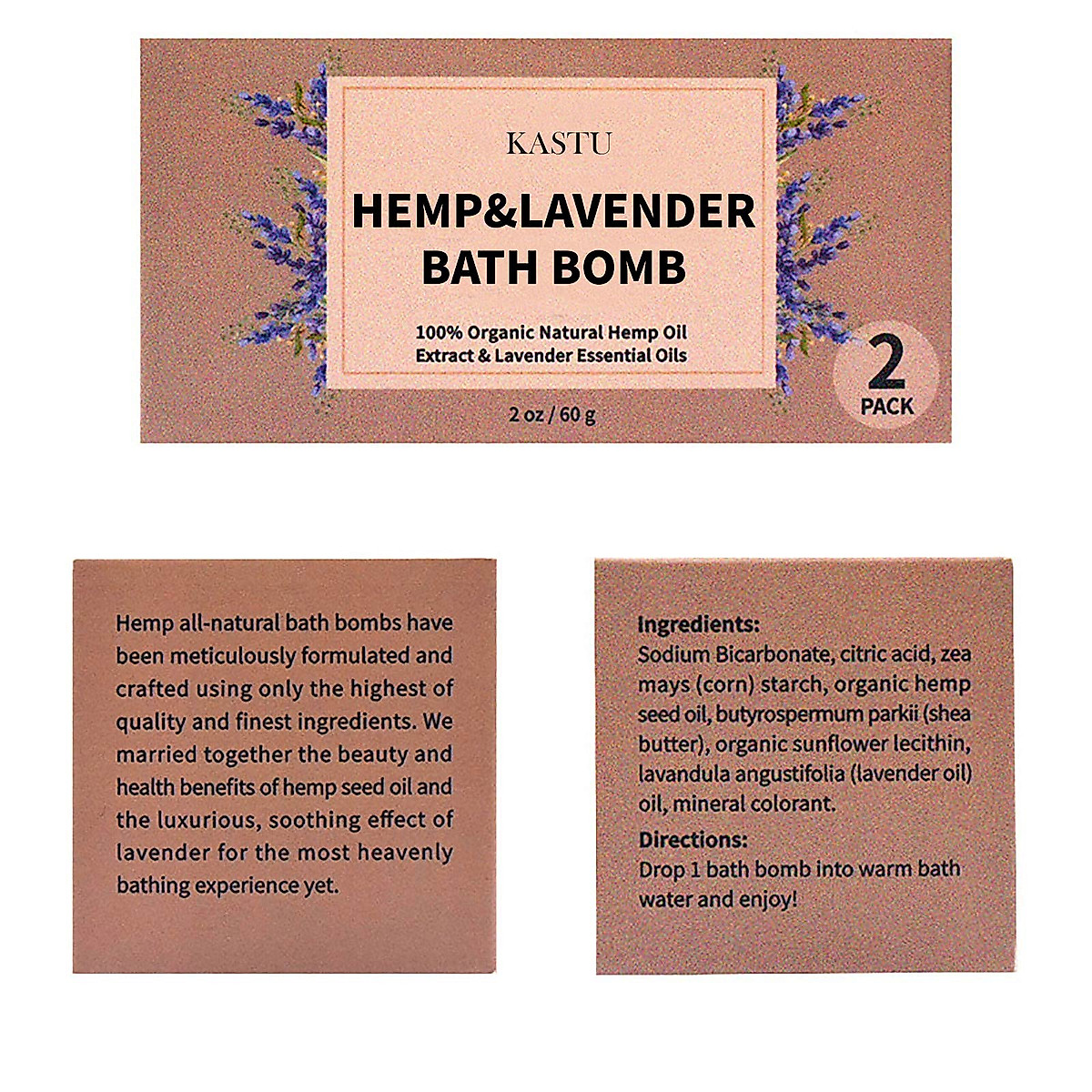 kastu Bath Bombs,2 Pack Fizzy Spa Gift Natural Hemp Oil Extract and Lavender Essential Oils Bath for Moisturizing Dry Skin,Relaxing,Bubble Bath for Gifts Idea for Men Women