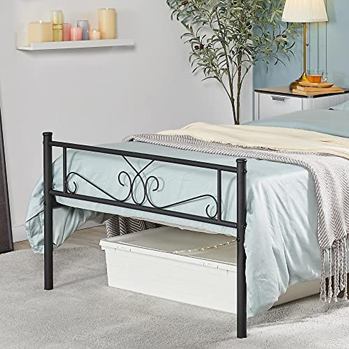 Yaheetech Twin Size Bed Frames/Metal Platform Bed with Headboard and Footboard/No Box Spring Needed/Easy Assembly, Black