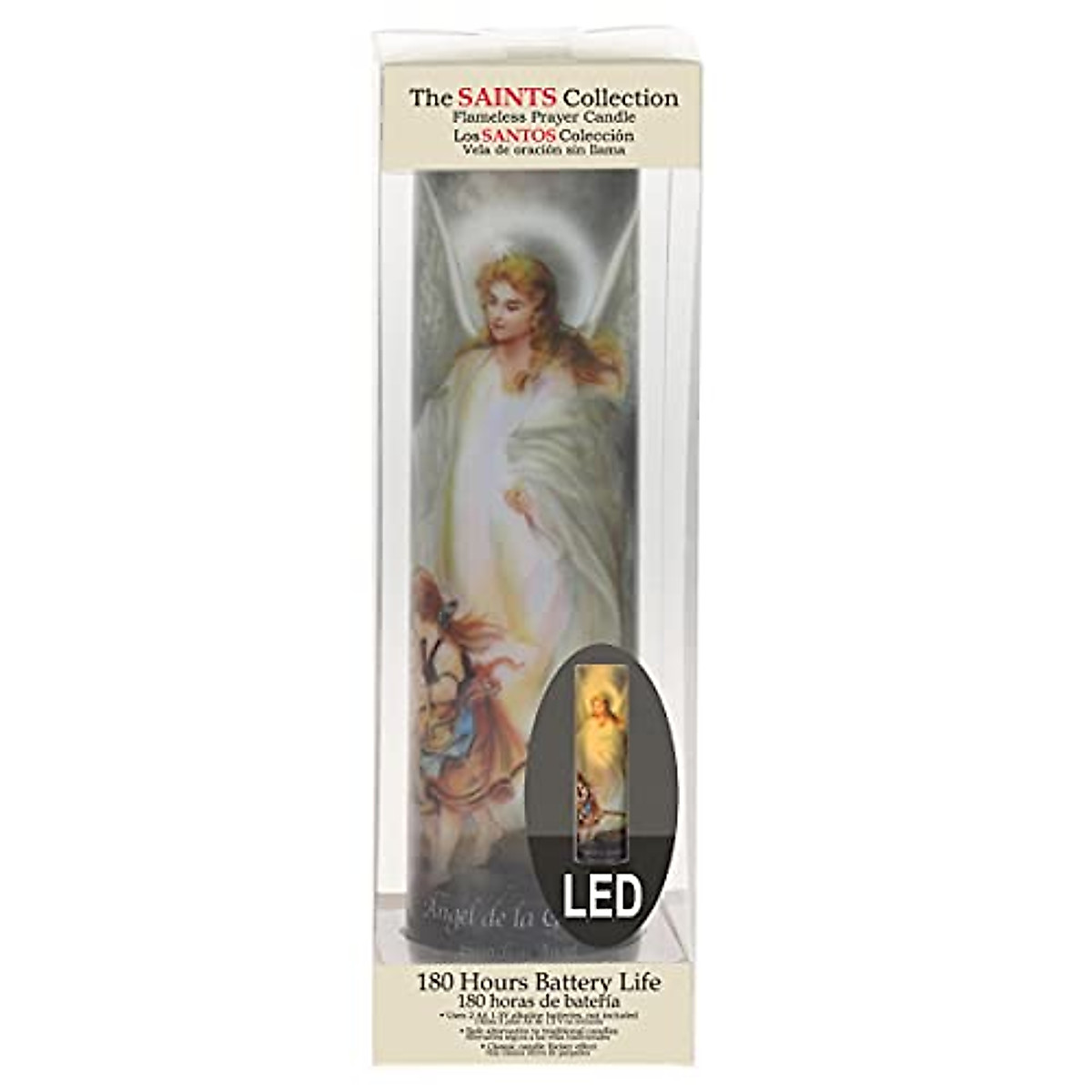 Stonebriar The Saints Collection Guardian Angel Flickering LED Prayer Candle with Automatic Timer, Religious Gift Ideas for Mom, Dad, Sister, Brother, and Friends 8 Inches