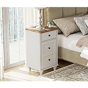 WAMPAT Set of 2 End Table with Charging Station, Wood Nightstands with Drawer and Storage Cabinet, Modern Side Tables Living Room Set of 2, Farmhouse Night Stands Bedside Table for Bedroom, White