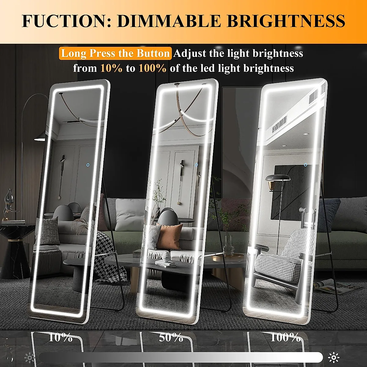 MTURIKIRI Full Length Mirror with Lights,59’’*20’’ LED Full Body Mirror,Wall Hanging Mirror,Free Standing Lighted Floor Mirror,Led Mirror Full Length for Bedroom with Dimming & 3 Color Modes