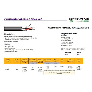 West Penn Wire (454 22 Gauge) CMR Installation Mic/Line Bulk Cable - 100Ft