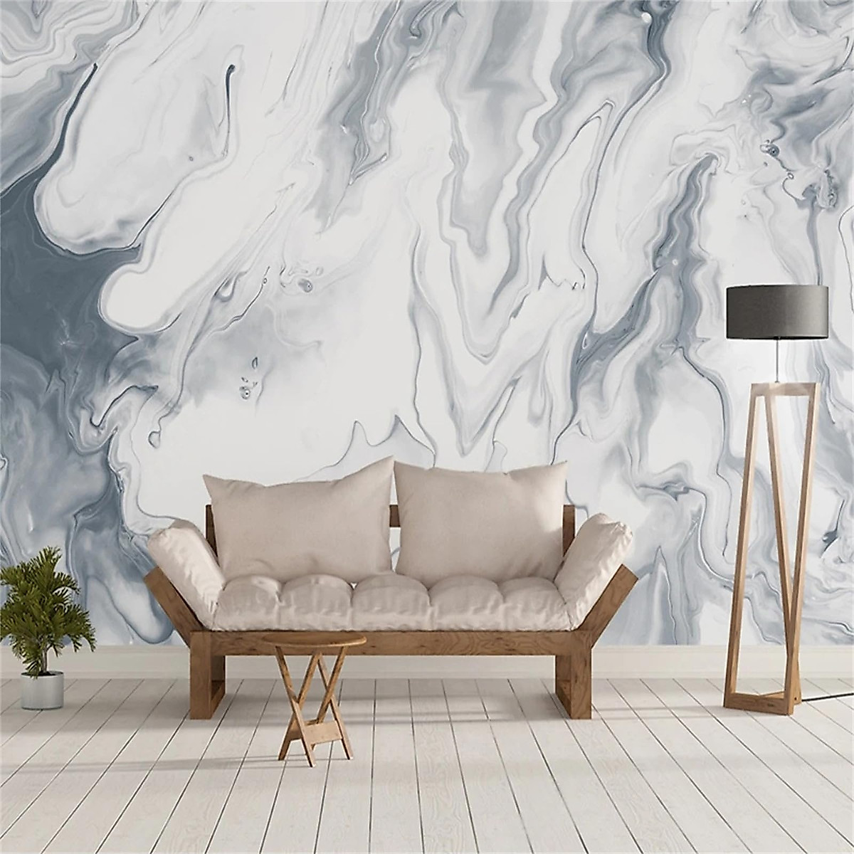 Gray and White Marble Wall Murals, Abstract Ink Landscape Wall Stickers and Murals, Wall Stickers Durable and Waterproof Apply to Bedroom Dining Room（169.3"W x 118.2"H）