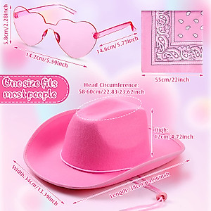 Coume 18 Pcs Cowboy Hat with Heart Sunglasses and Paisley Bandanas Western Cowgirl Hat for Halloween Cosplay Costume(Pink, White,Simple Style)