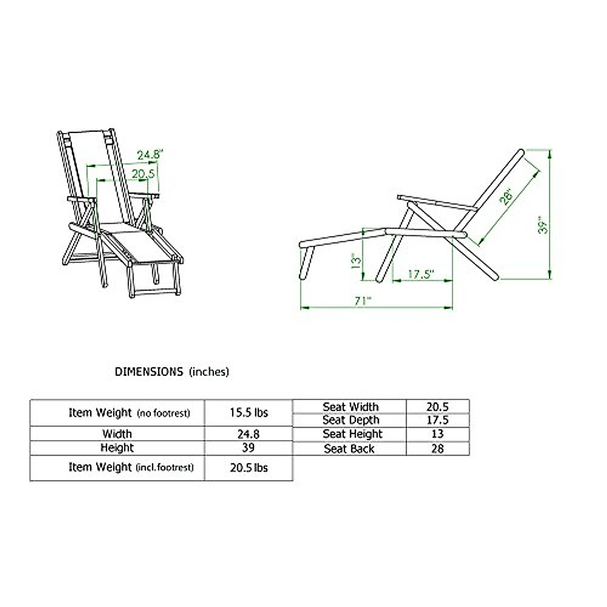 Frankford Umbrellas Heavy Duty Commercial Grade Oak Wooden Beach Chair Folding