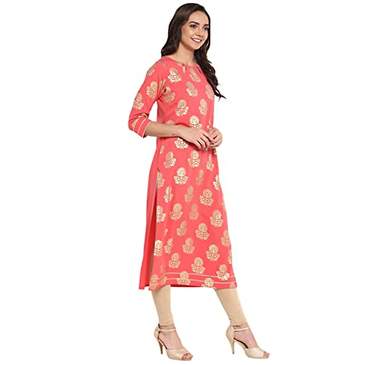 Janasya Indian Women's Tunic Tops Crepe Kurti for Women(JNE3261-KR-L)