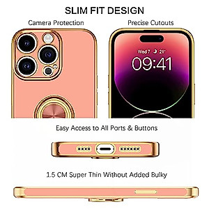 BENTOBEN for iPhone 14 Pro Max Case, Slim Lightweight 360° Ring Holder Kickstand Support Car Mount Shockproof Women Men Non-Slip Protective Case for iPhone 14 Pro Max 6.7", Sand Pink