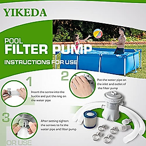 YIKEDA Ground Swimming Pool Filter Pump，300 GPH Pump Flow with a Filter Cartridge,Quickly Set Up Ground Swimming Pools