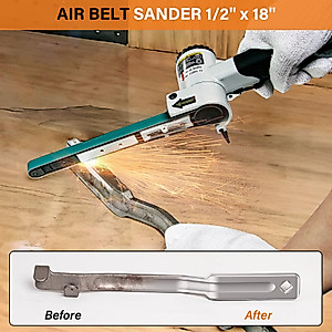 1/2" x 18" Air Belt Sander, Mini Belt Sander for Woodworking/Metal Working Handheld All Angle Grinder Belt Sander with 3 Belts (36/40/60#) Industrial Pneumatic Tool