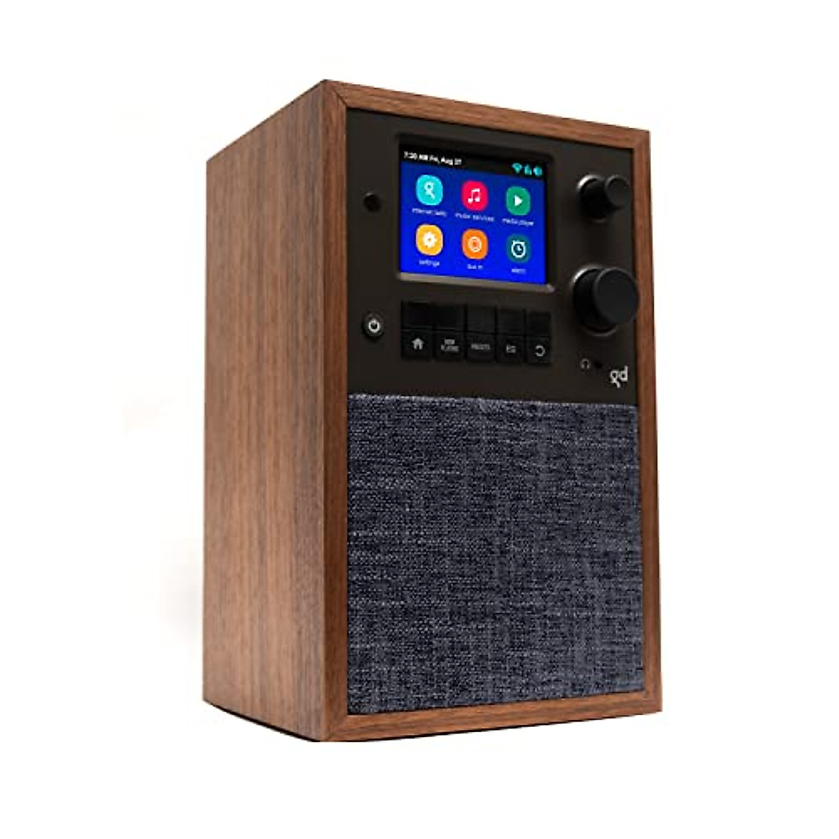 Grace Digital Mondo Alto and Stereo Speaker Bundle, Bluetooth, Wi-Fi, Internet Radio, 7-Day Alarm – Microphone Free (Walnut)