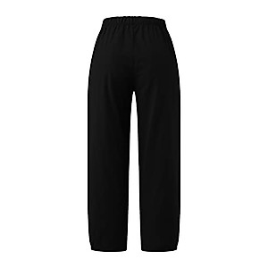 Bozanly Womens Summer Capri Pants Elastic Waist Cotton Linen Yoga Cropped Pants Trousers(0520-Black-XL)