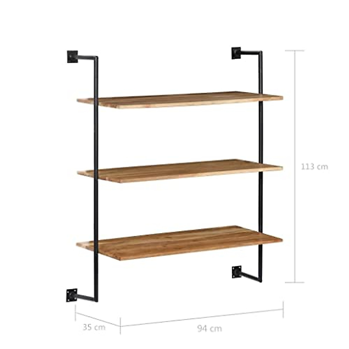 vidaXL Solid Acacia Wood Wall Shelf Modern Sturdy Sleek Compact 3 Layers Space Saving Display Storage Rack Stand Home Furniture Iron