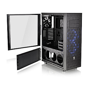 Thermaltake Core X71 Tempered Glass Edition SPCC ATX Full Tower Tt LCS Certified Gaming Computer Case with 2 140 Blue Front Fan + 1 140 Black Rear Fan Pre-Installed CA-1F8-00M1WN-02