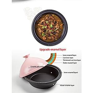 Enameled Cast Iron Tagine Moroccan with Silicone Gloves 2.7 Quart with Enamel Lid Pot Slow Cooker Tagine Pot Non-Stick Pot Without Lead Cooking Healthy Food (Green)