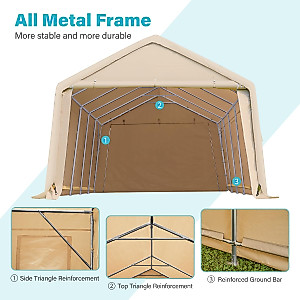 ADVANCE OUTDOOR 13x20 ft Garage Tent Carports with 2 Roll up Doors & Vents Outdoor Portable Storage Shelter for Vehicle Truck Boat Anti-UV Snow Resistant Waterproof, Beige