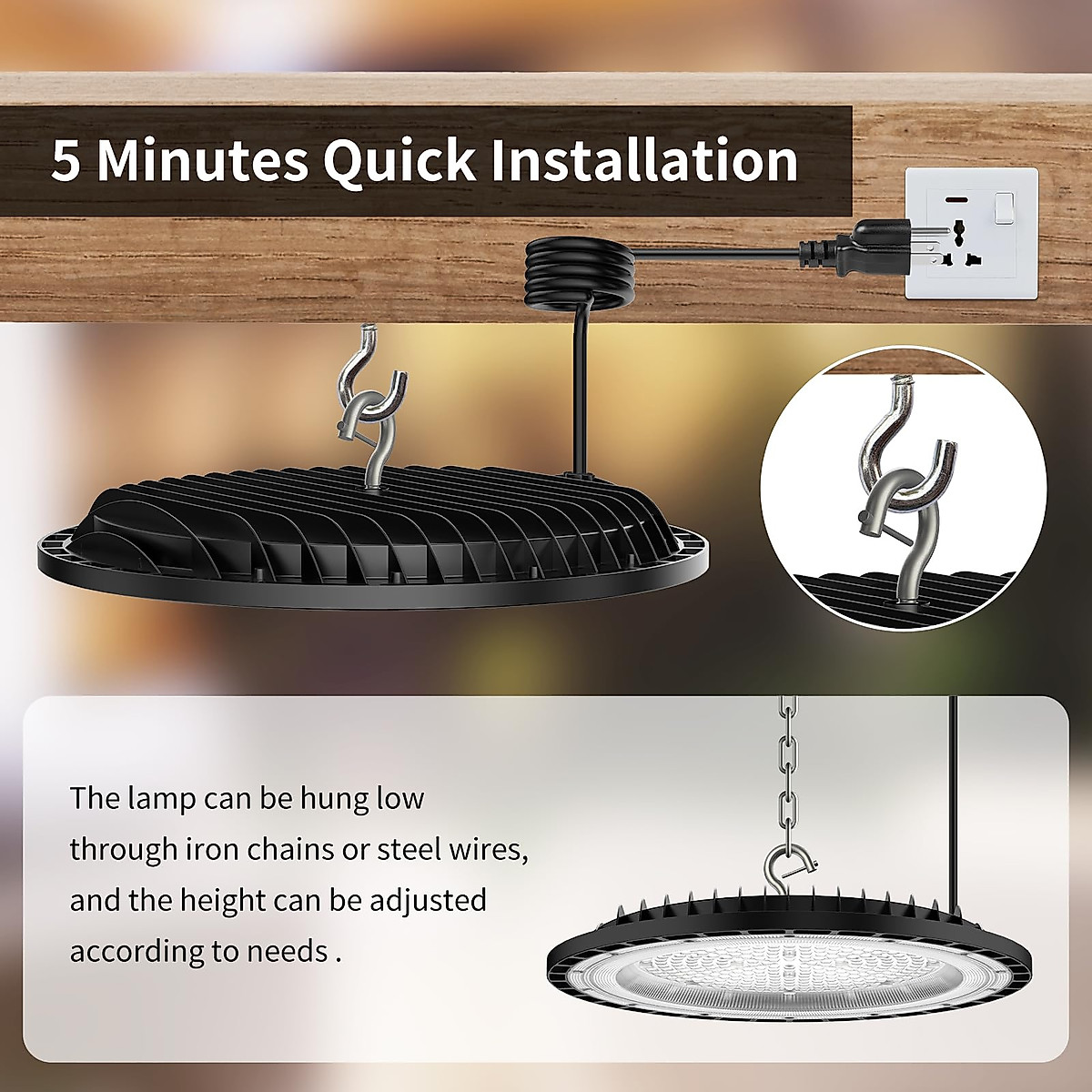 200W UFO LED High Bay Light, High Bay LED Lights 30,000LM(800W MH/HPS Eqv.) 110V~277V UL Certified Plug with Safety and high Brightness, Suitable for Commercial