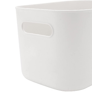 JOIKIT 4 Pack White Storage Bins with Handles, White Bathroom Kitchen Organizer Bin, White Plastic Vanity Storage Bins for Hand Soap, Body Washes, Towels, Shampoos, Lotions, Bath Balls, 10x7x6.3 Inch