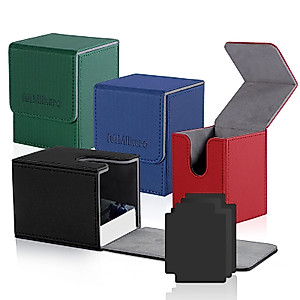 Mlikero 4 Pack Card Deck Box Large Size Fit for 100+Single Sleeved Cards with 4 Dividers, Trading Commander Deck Box Compatible with Mtg Card Deck,Premium Leather Deck Box for Trading Cards