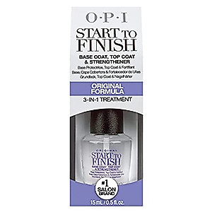 OPI Start to Finish, 3-in-1 Treatment, Base Coat, Top Coat, Nail Strengthener, Vitamin A & E, Vegan Formula, Long Lasting Shine, Up to 7 Days of Wear as Top Coat, Clear, 0.5 fl oz