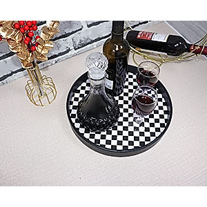 MCBZ Home Round Leather Tray, Round Decorative Tray, Round Serving Tray, Leather Ottoman Tray, Circle Coffee Table Tray,Diameter13.2 * 1.8" (Black)