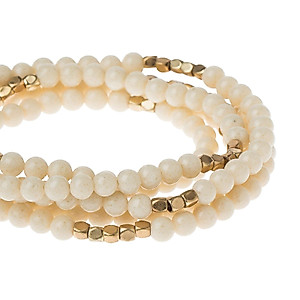 Scout Curated Wears - Women's Stone Wrap Bracelet & Necklace - White Fossil Jasper/Gold - The Supreme Nurturer