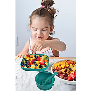 12Pcs Silicone Baby Feeding Set, Baby Led Weaning Supplies-BPA free Toddler Self Feeding sets,Baby Bib, Baby Suction plate,Baby Spoon Fork for Baby 6+ Months (Blackish Green)