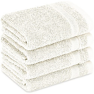 Adobella 4 Luxury Washcloths, 100% Cotton, Super Soft, Absorbent and Quick Drying, Baby and Body Wash Clothes, 13 x 13 inches, Small Fingertip Face Towel for Bathroom, Ivory Cream (Pack of 4)