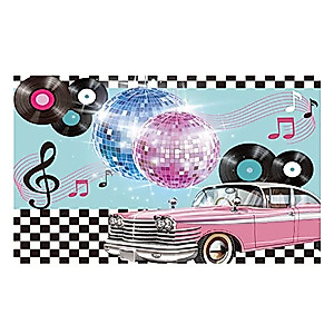 Funnytree 50s Retro Rock N Roll Diner Party Backdrop Car Sock Hop Dance Cosplay Prom Photography Background Classic 1950s Baby Birthday Wedding Banner Cake Table Decoration Photo Booth